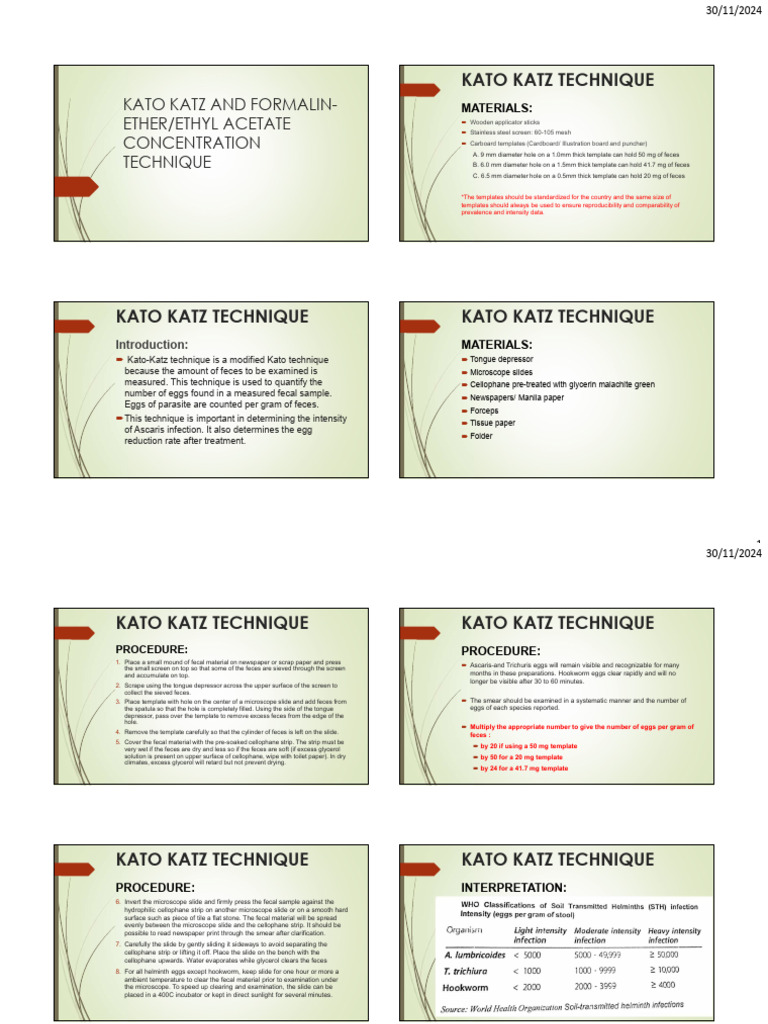 Kato-Katz Technique Overview | PDF
