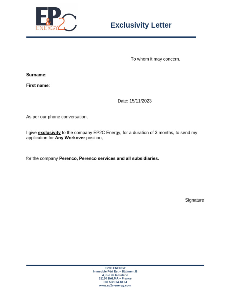 Exclusivity Letter - WO | PDF