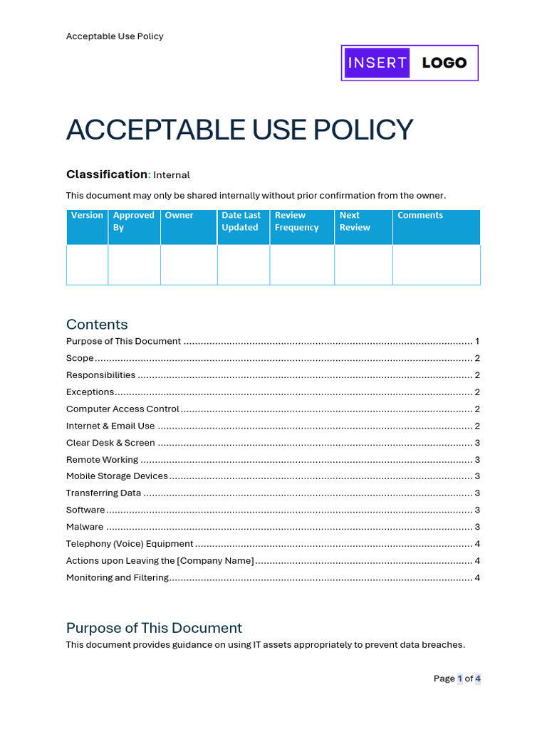 P2 - Acceptable Use Policy | PDF | Security | Computer Security