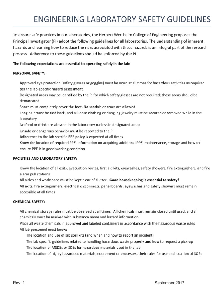 Engineering Lab Safety Guide | PDF | Laboratories | Dangerous Goods