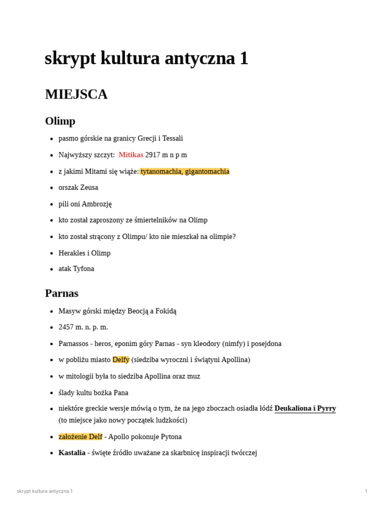 Kultura Antyczna - Kolos 1 Skrypt | PDF