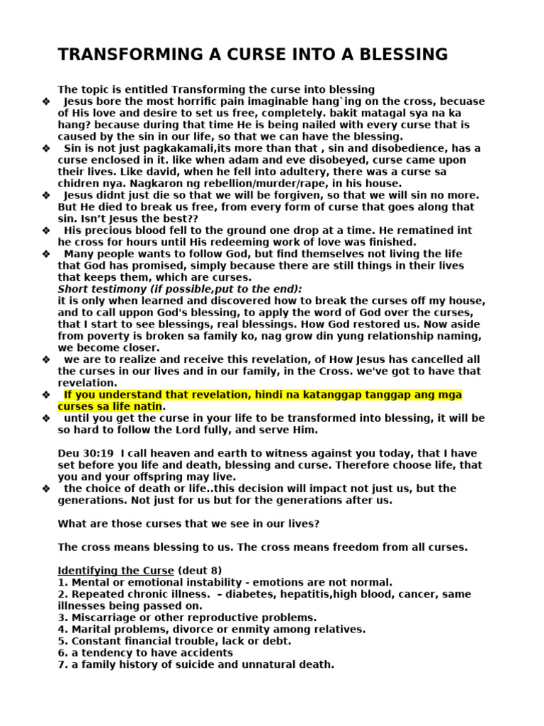Breaking Curses, Embracing Blessings | PDF | Covenant (Biblical) | Jesus