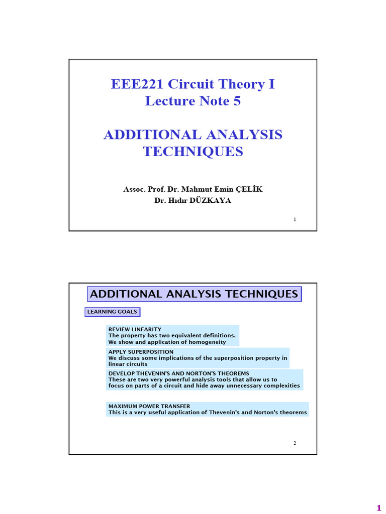 EEE221 2024 - 25 Fall Lecture Notes 5 Additional Analysis Techniques ...