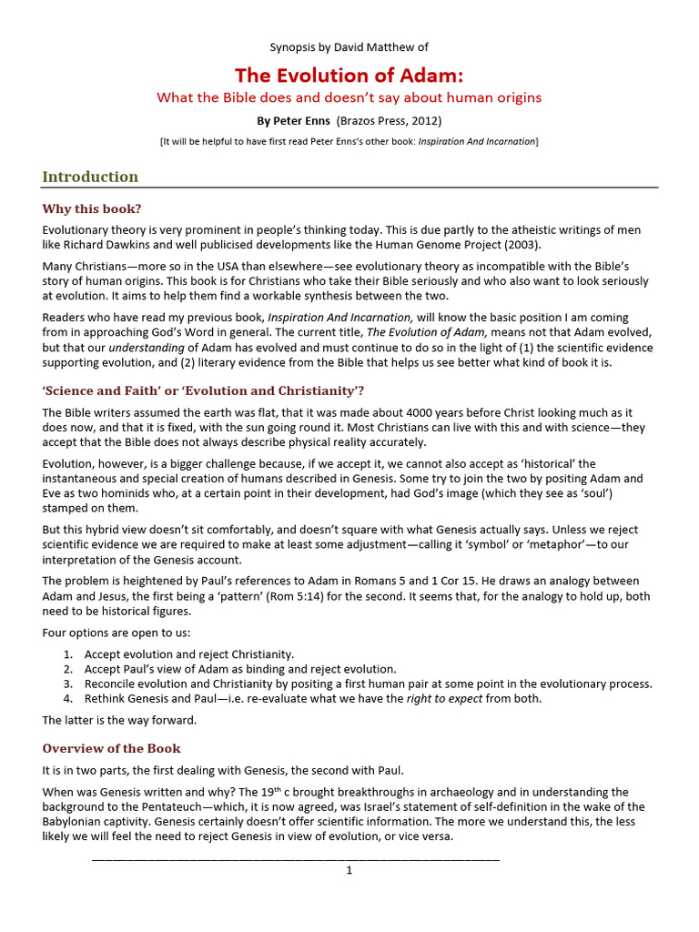 The Evolution of Adam Synopsis | PDF | Genesis Creation Narrative | Paul The Apostle