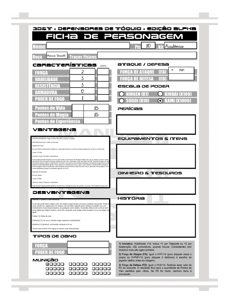 Ficha 3d&t Editavel Copy 1 | PDF