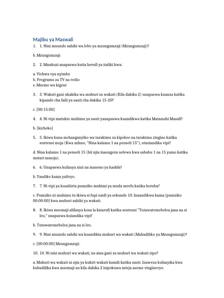 Majibu Ya Maswali | PDF