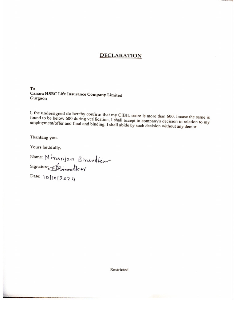Cibil Declaration | PDF