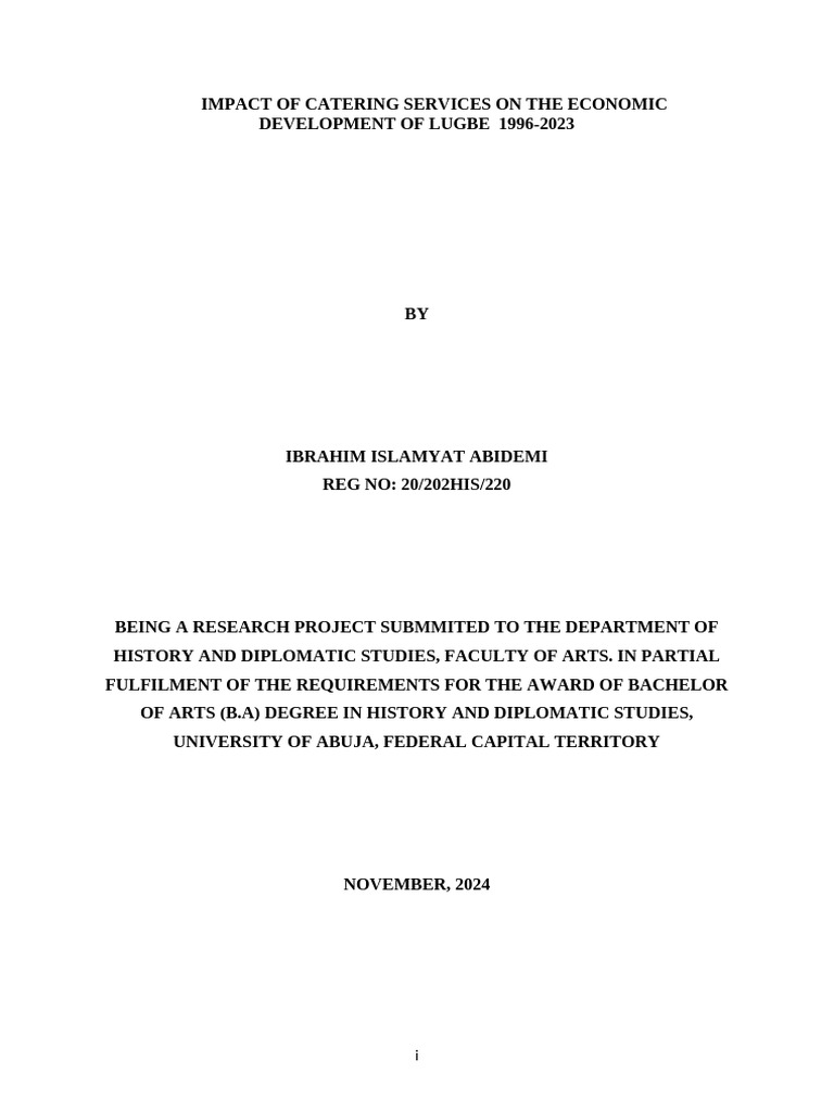 Catering's Economic Impact in Lugbe 1996-2023 | PDF