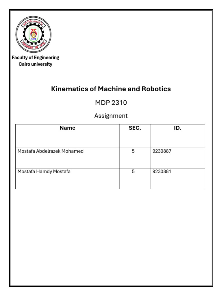 Kinematics of Machine and Robotics | PDF | Kinematics | Equations