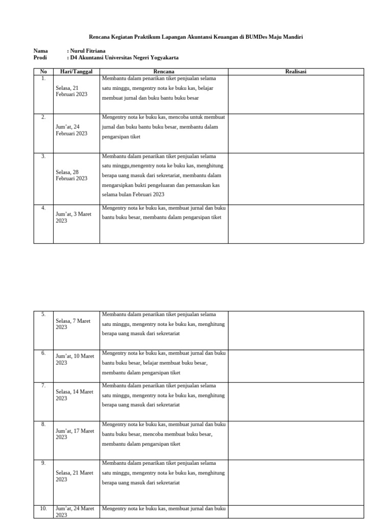 Rencana Kegiatan di BUMDes | PDF