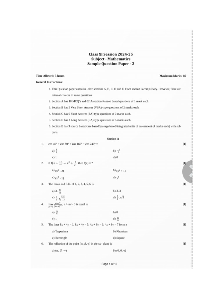 Maths sample paper | PDF