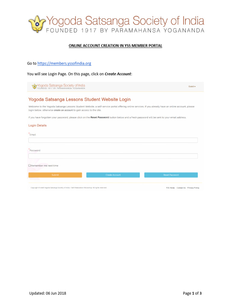 YSS Member Portal Account Setup | PDF