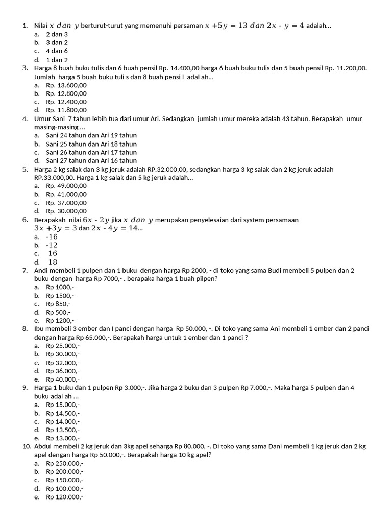 305959854-latihan-soal-SPLDV | PDF