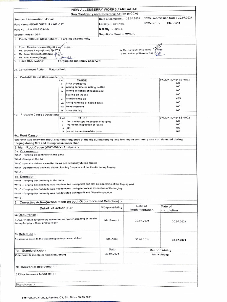 New Allenberry Works, Faridabad: Non Confirmity and Corrective Action ...