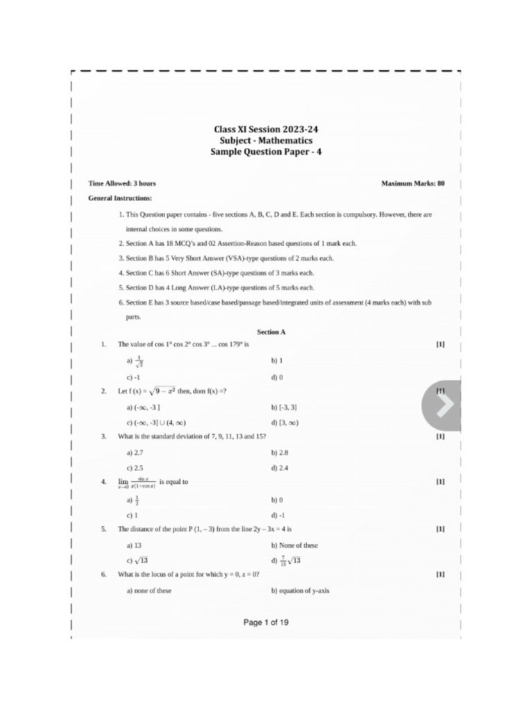 Maths sample paper | PDF