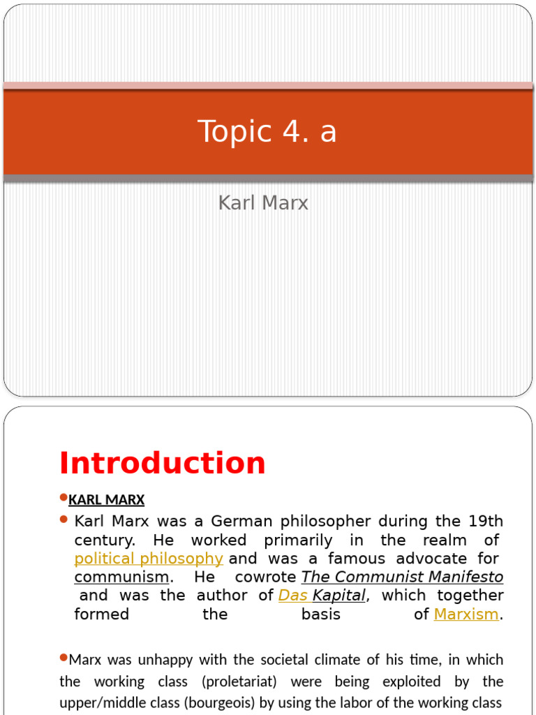 Topic 4 a. Karl Marx (1) | PDF | Marx's Theory Of Alienation | Karl Marx
