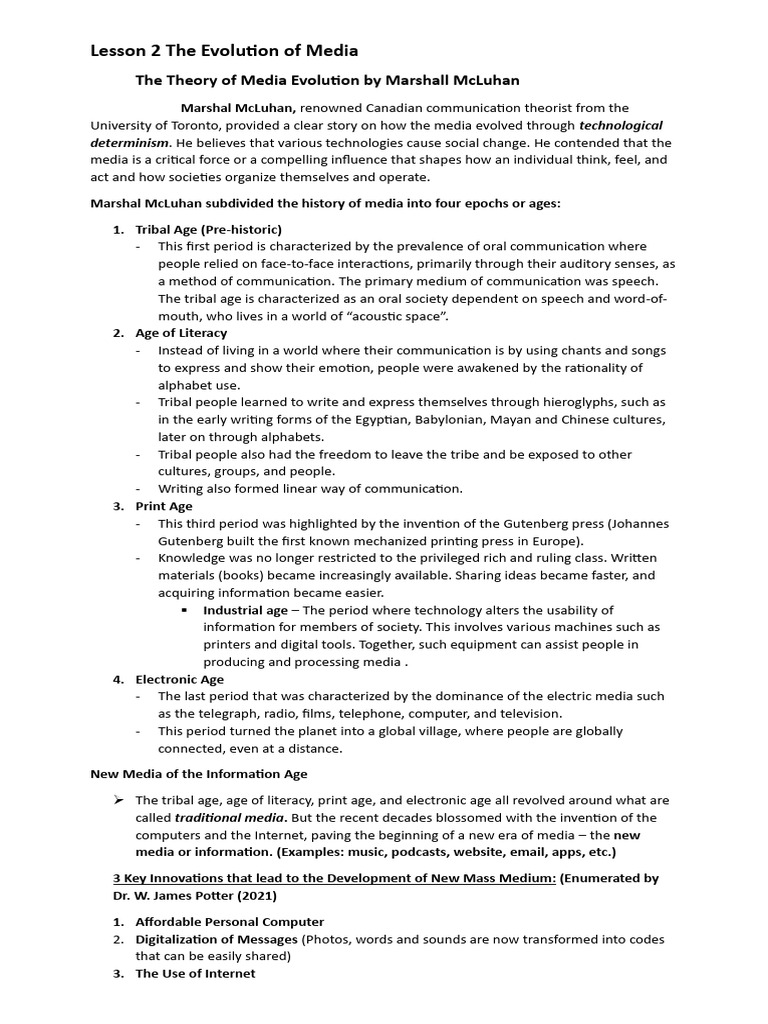 L2 The Evolution of Media MIL | PDF | Communication | Writing