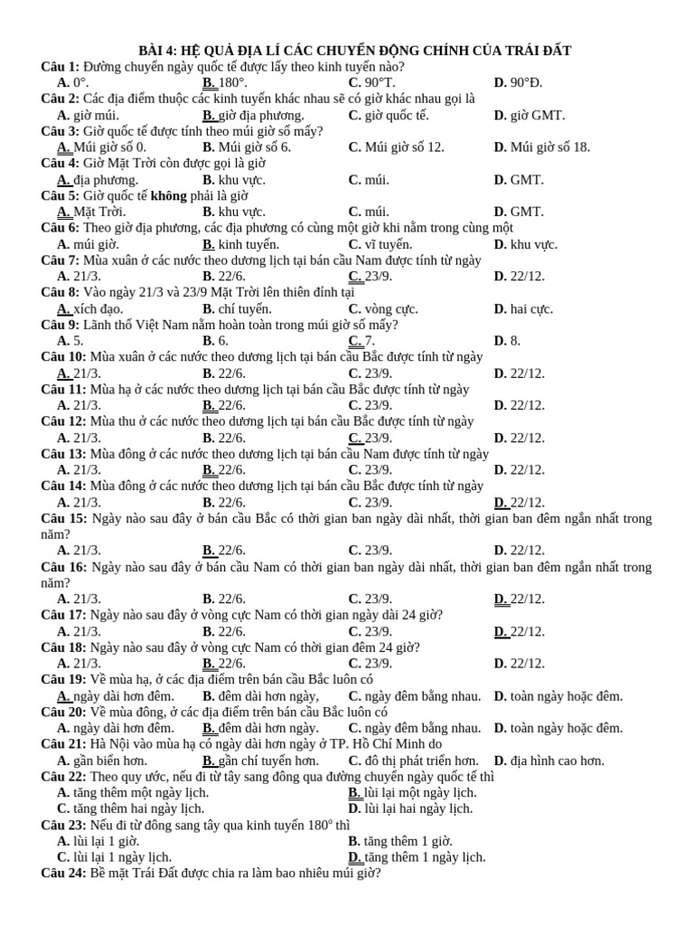 Đáp án đề cương thi hk1 10 | PDF