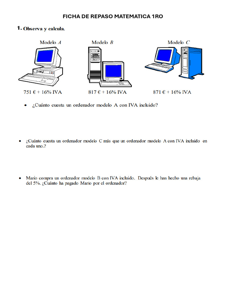 Ficha de Repaso Matematica 1ro | PDF