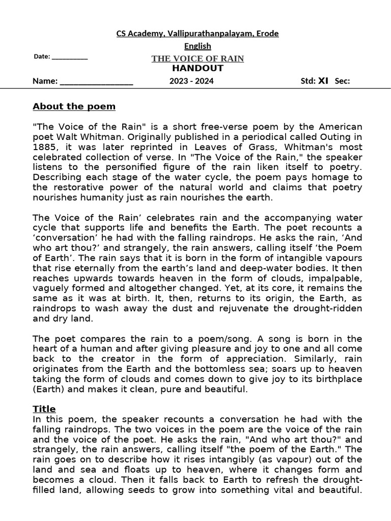The Voice of The Rain Ho | PDF | Rain | Poetry