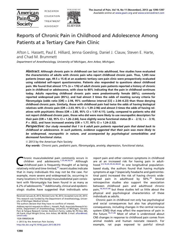 2013 - Afton - Reports of Chronic Pain in Childhood and Adolescence ...