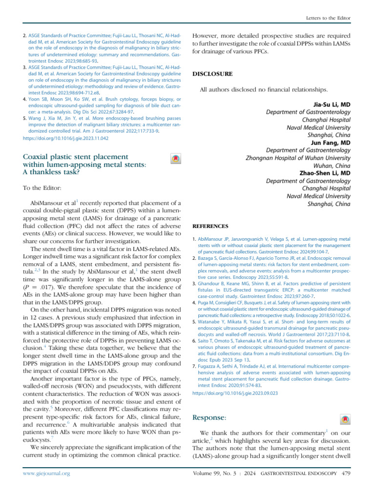 Coaxial Plastic Stent Placement Within Lumen Appos | PDF | Stent ...