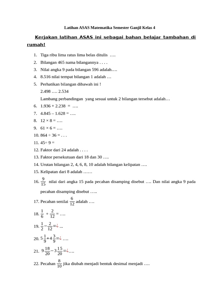 Latihan Sas MTK Ganjil 2425 | PDF