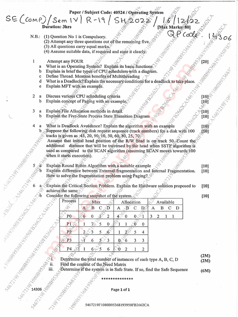 Be Computer Engineering Semester 4 2022 December Operating Systemrev 2019 C Scheme | PDF ...