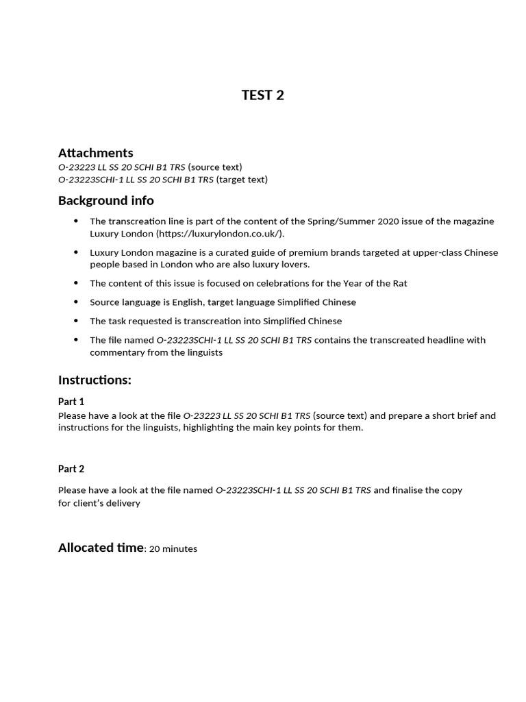 Transcreation Test | PDF