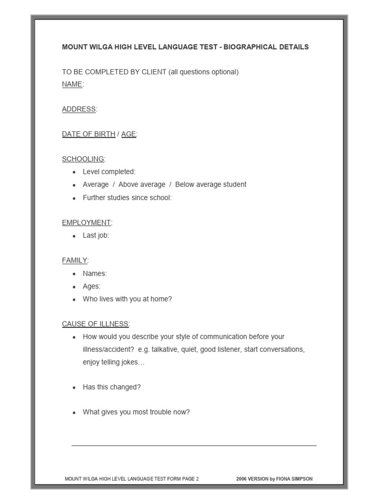 Mount Wilga form | PDF