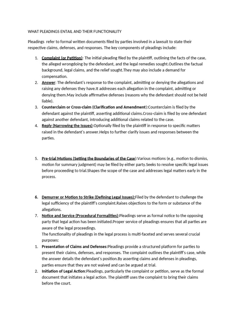 Understanding Legal Pleadings and Functions | PDF | Lawsuit | Pleading