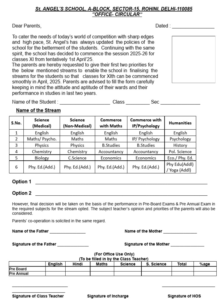 Stream Form Xi 2025-26 | PDF | Science