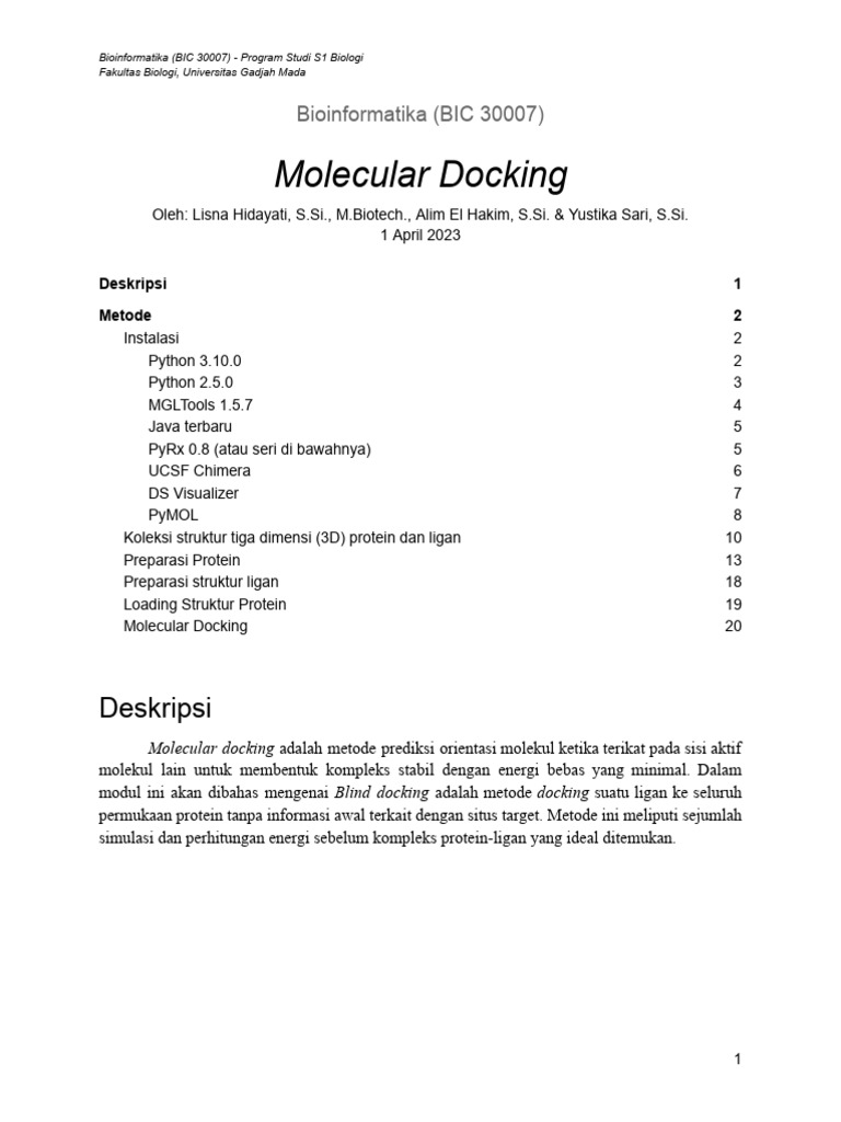 03 Structural Bioinformatics - Molecular Docking | PDF