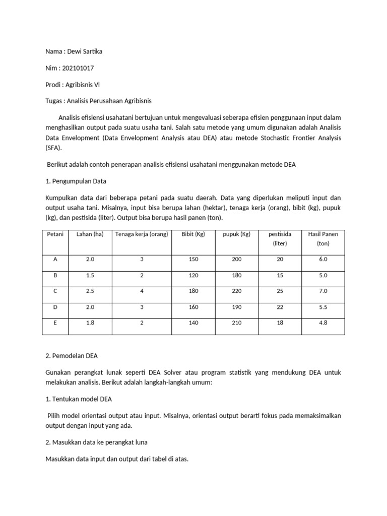 Analisis Perusahaan Agribisnis Dewi Sartika 202101017 Agribisnis VL | PDF