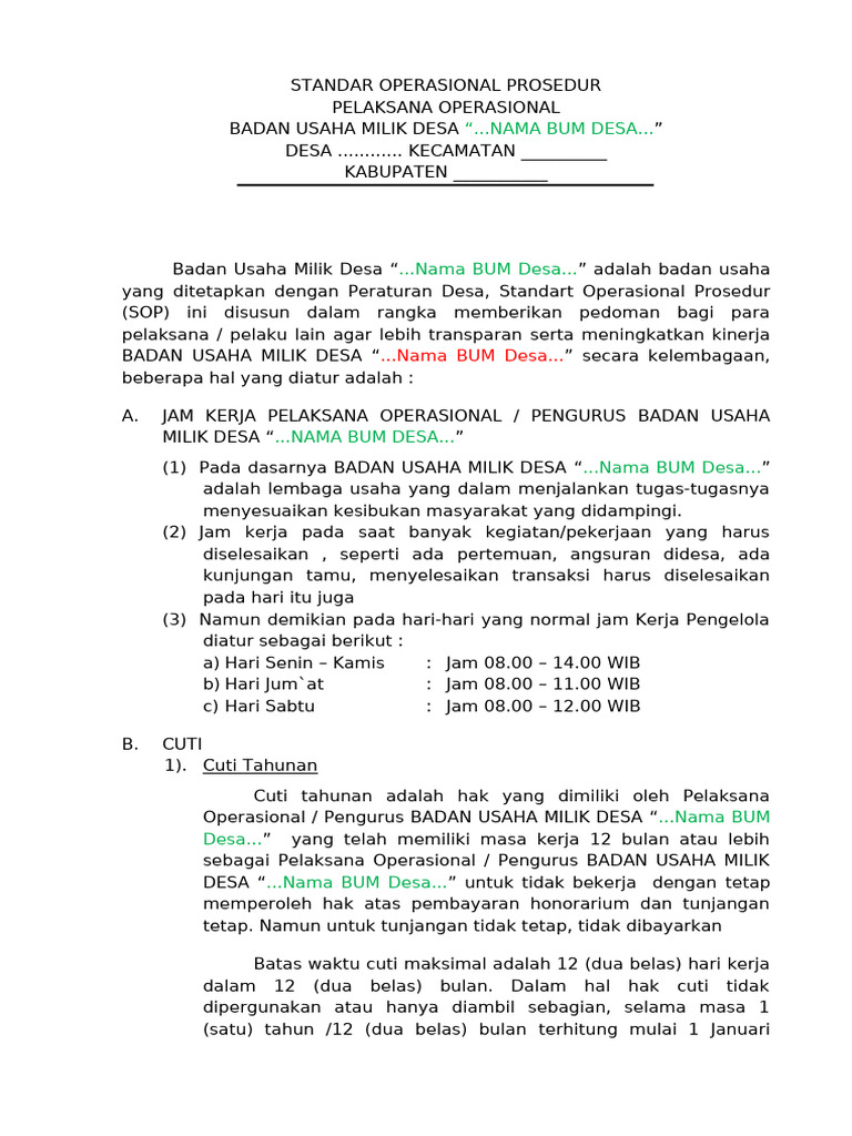 Draft SOP BUM Desa | PDF