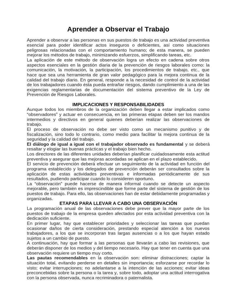 Aprender a Observar el Trabajo | PDF