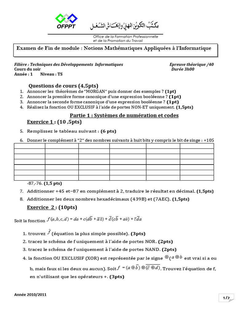 Examen Informatique: Théorie et Pratiques | PDF | Code (information) | Nombre