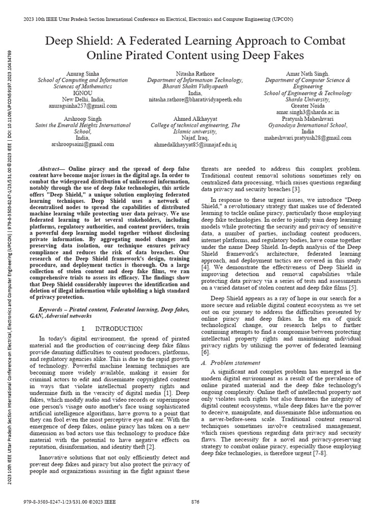 Deep Shield A Federated Learning Approach To Combat Online Pirated ...