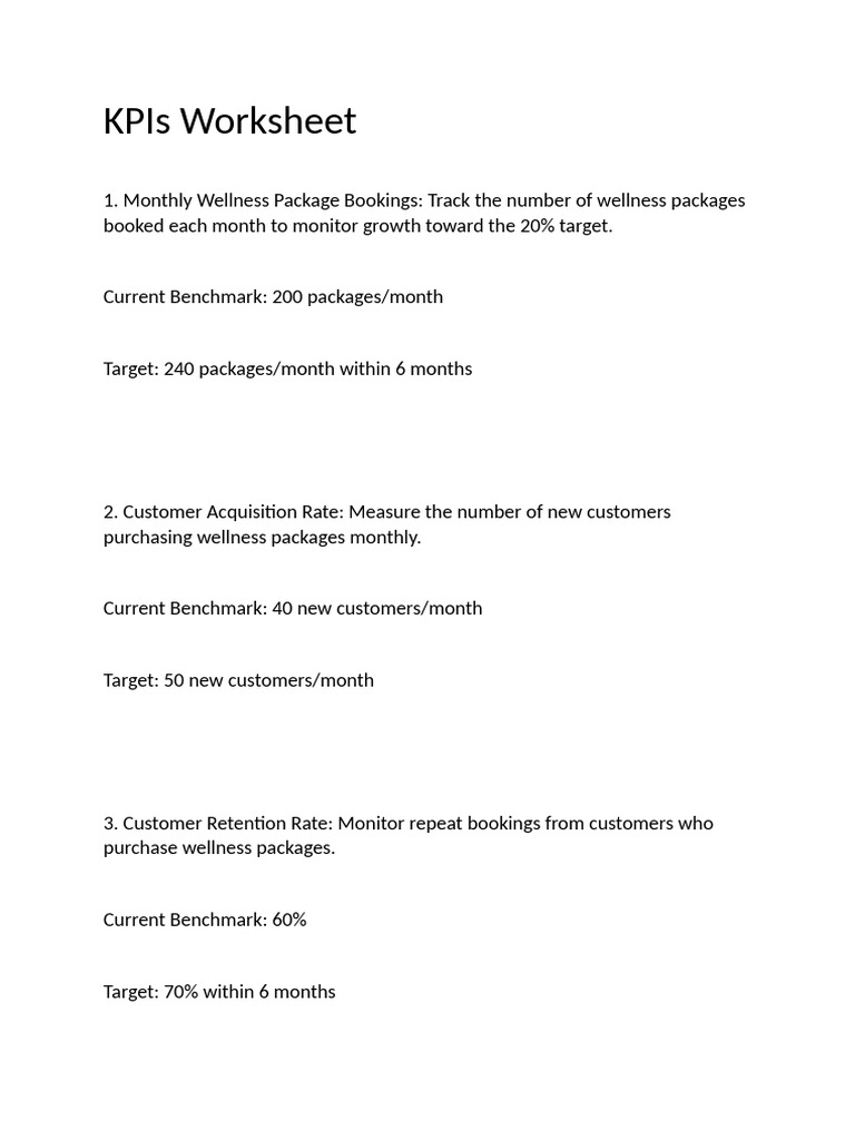 KPIs Worksheet | PDF