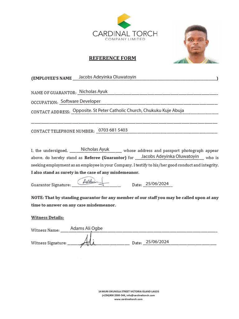 Filled_Reference_Form[By_Nicholas] | PDF | Consent | Law Of Obligations