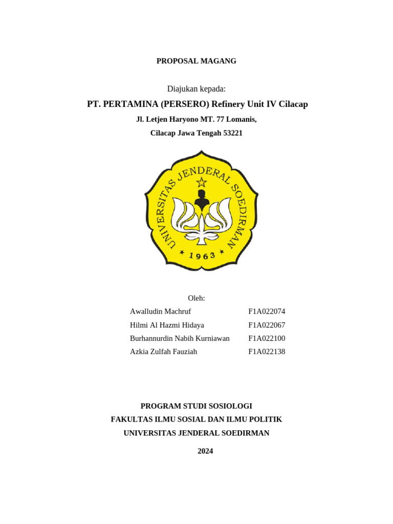 PROPOSAL MAGANG Pertamina | PDF