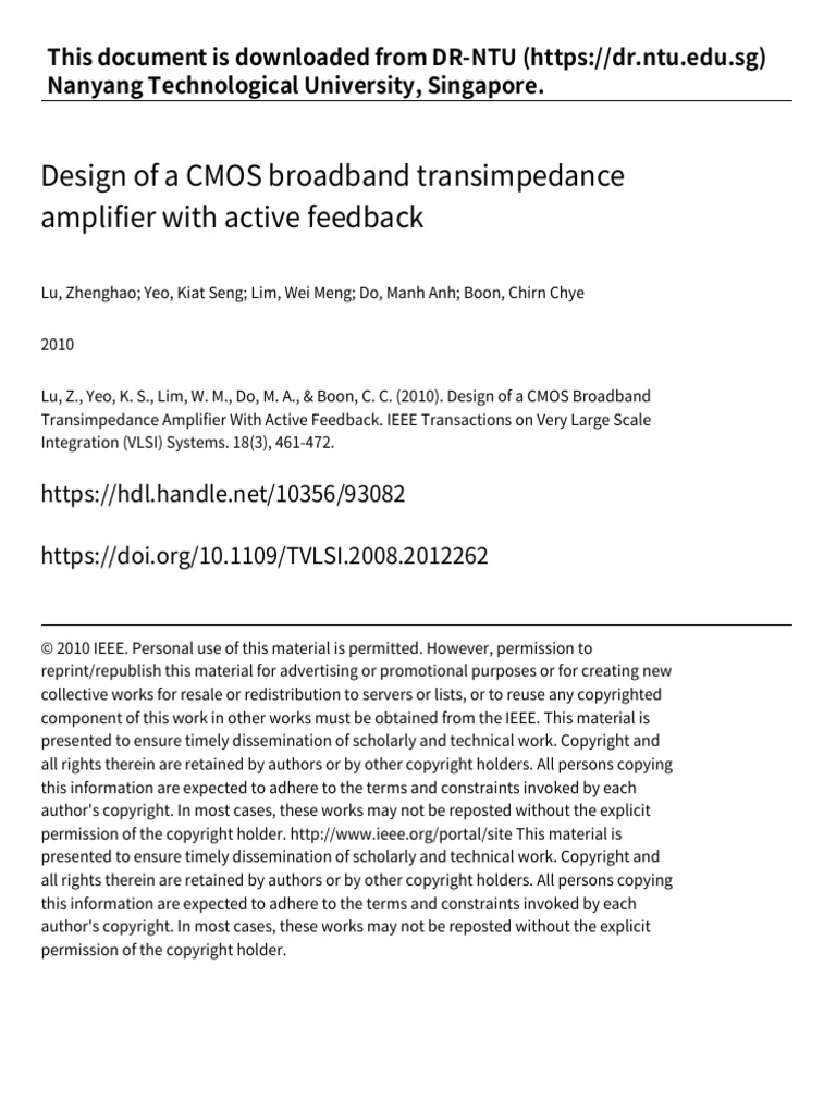 Design of A CMOS Broadband Transimpedance Amplifier With Active ...