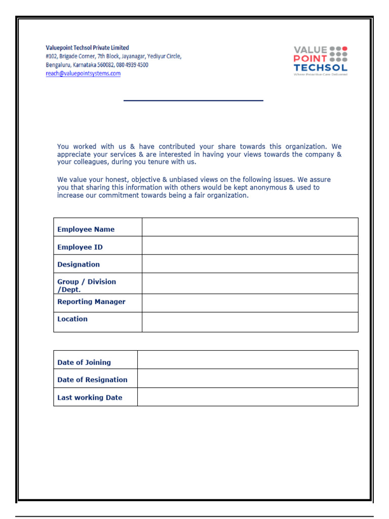 Employee Exit Interview Form Template | PDF | Employment | Business