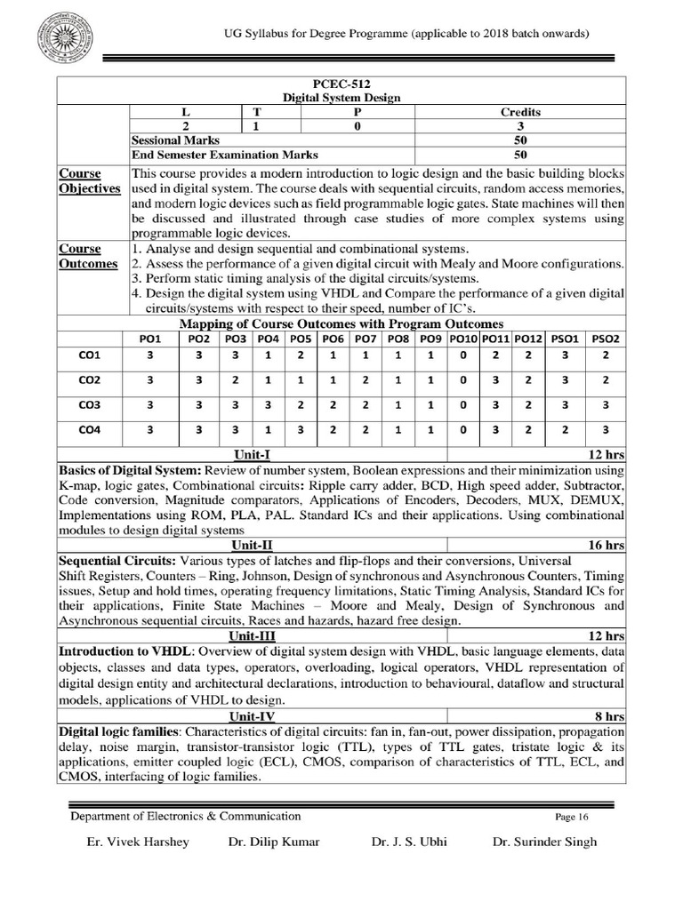 Digital System Design (PCEC-512) | PDF