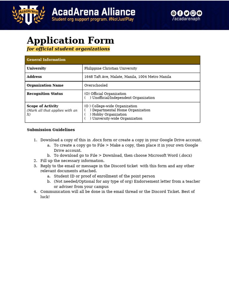 Official Application for Student Org | PDF