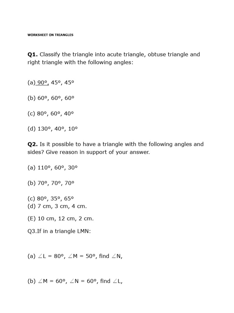 Revision Worksheet On Triangles | PDF