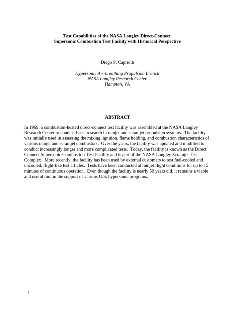 NASA Langley Supersonic Combustion Test Facility | PDF | Mechanical ...