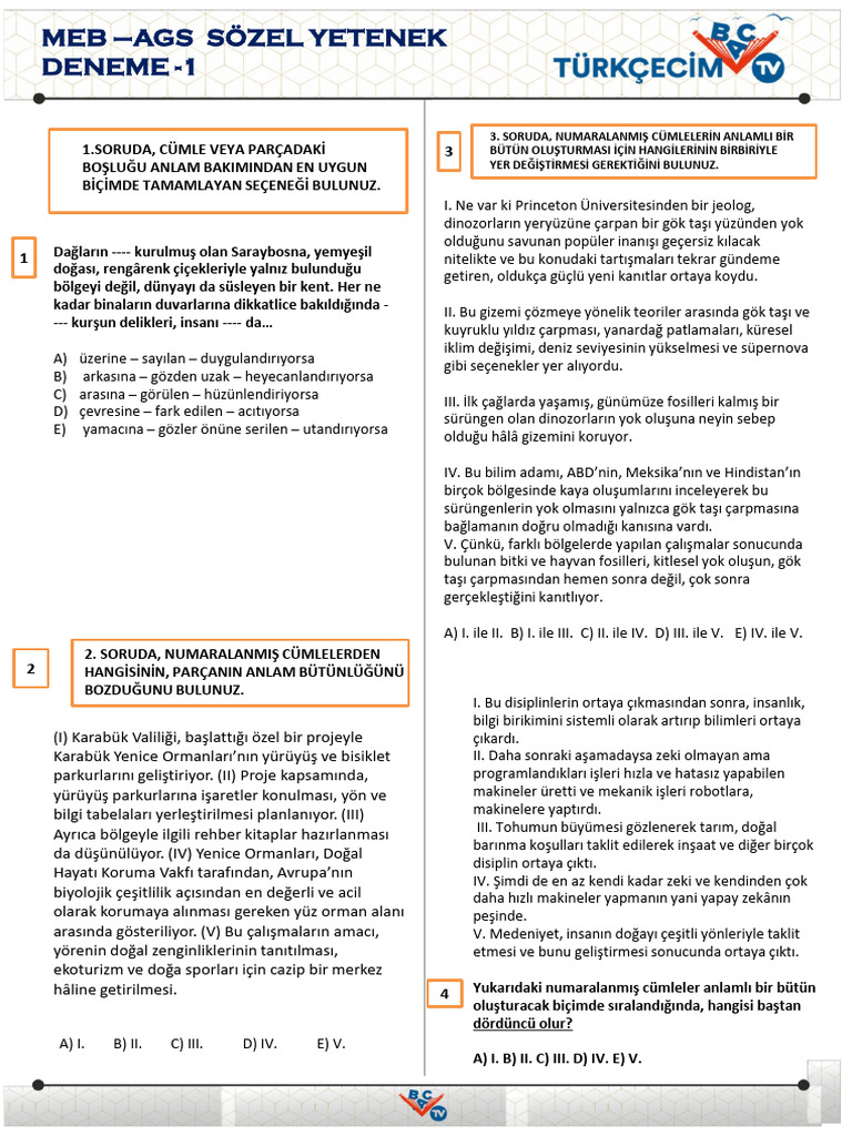 Meb - Ags Deneme 1 | PDF