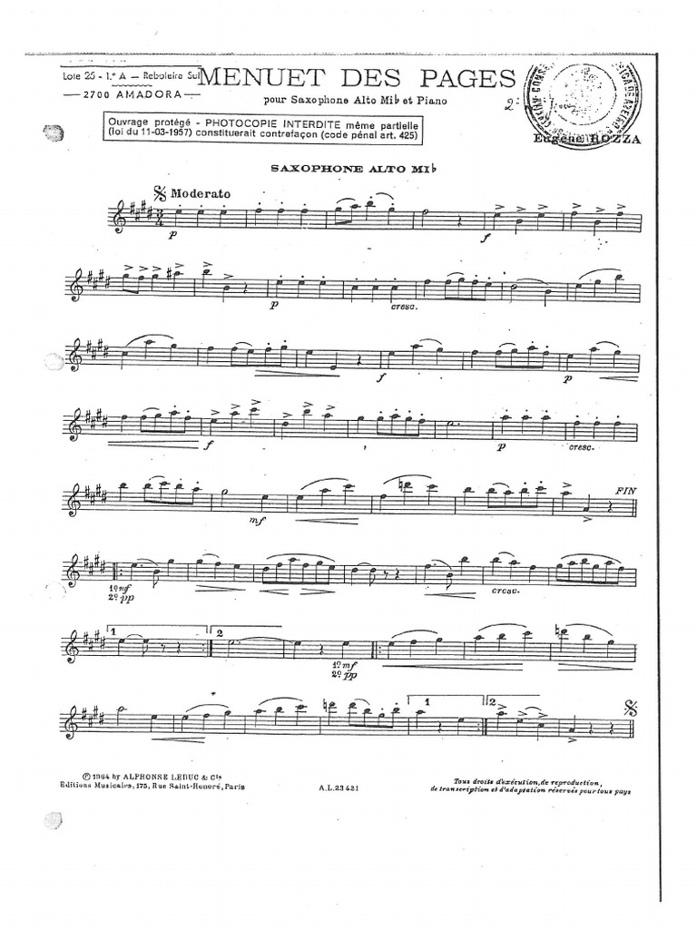 Bozza - Menuet Des Pages - Alto Saxophone & Piano - Cópia | PDF