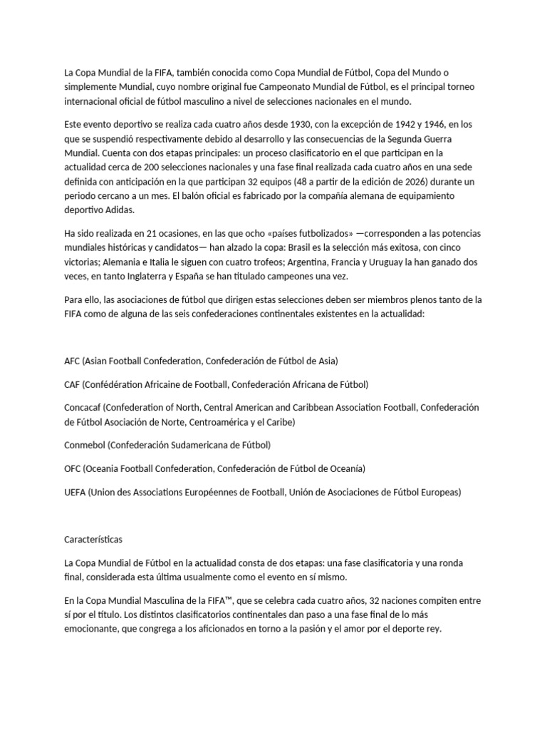 Copa Mundial de Fútbol: Historia y Formato | PDF | FIFA Copa del Mundo ...